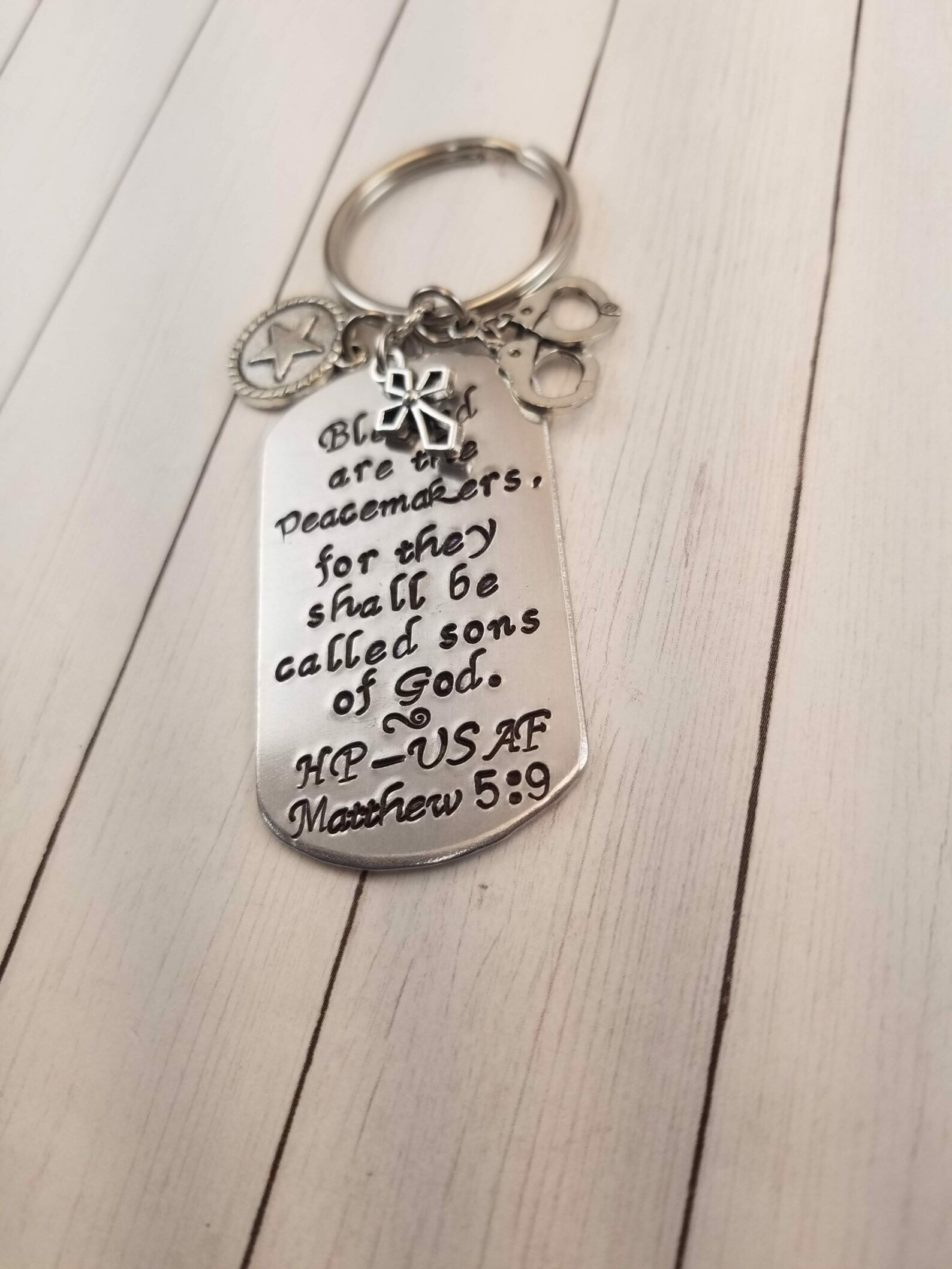 Blessed Are the Peacemakers Military Key Chain Hand Stamped - Etsy