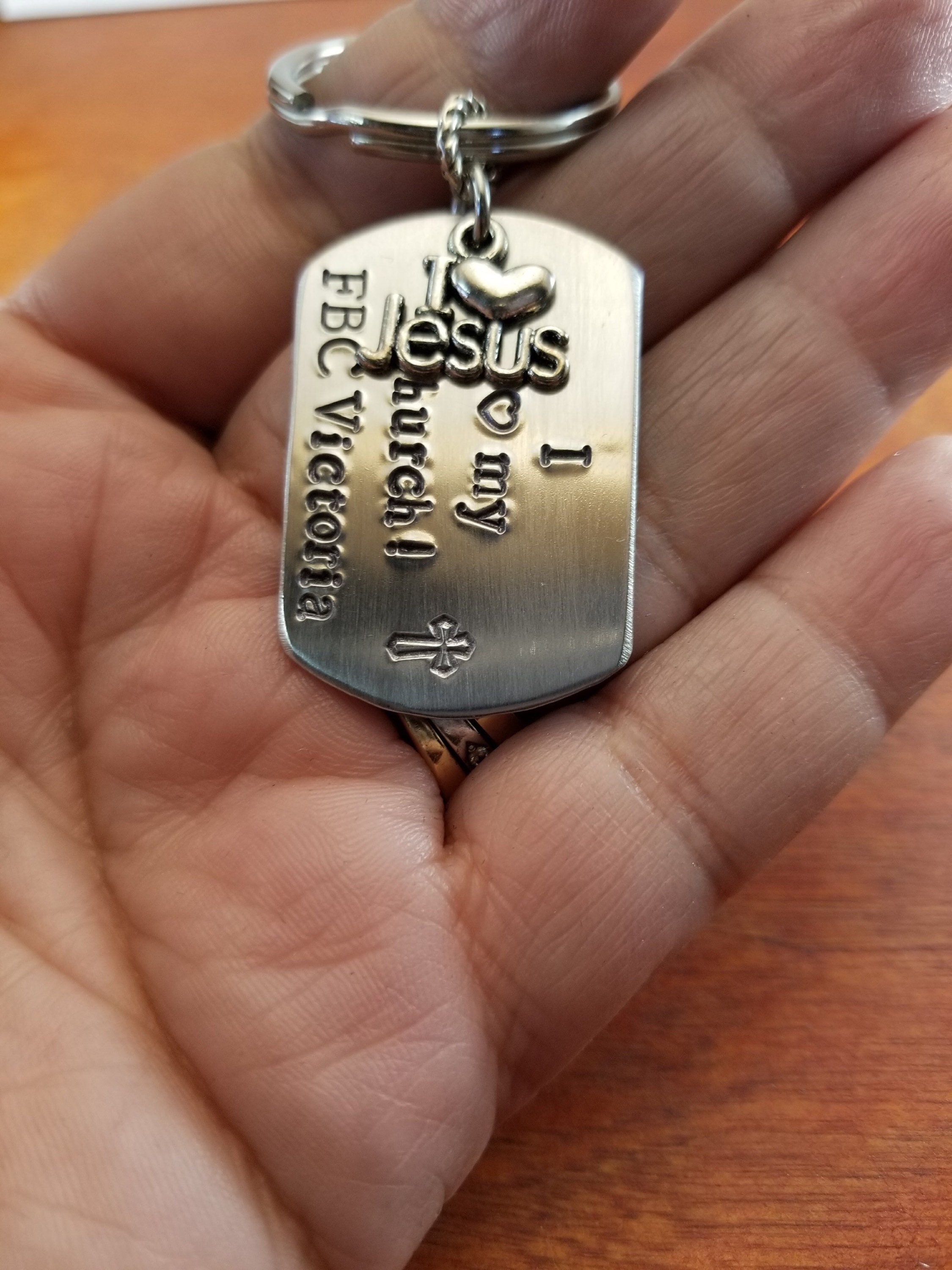 Personalized Hand Stamped church key chain Christian | Etsy
