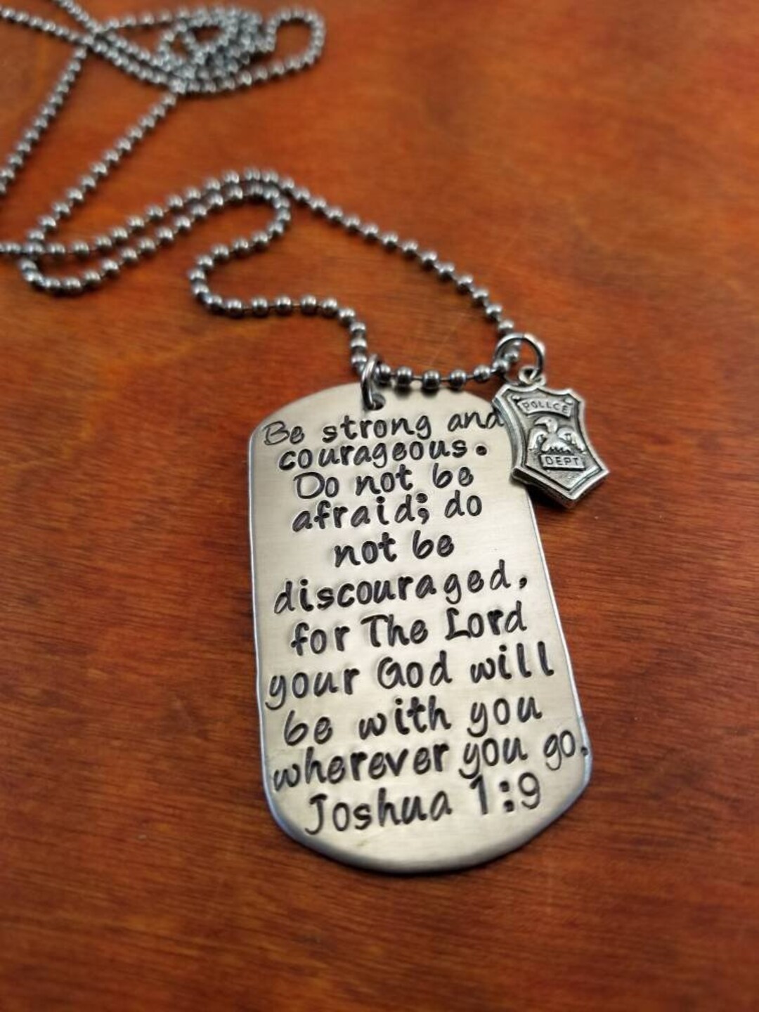 Police Joshua 1 9 Dog Tag Necklace, Be Strong and Courageous, Thin Blue ...