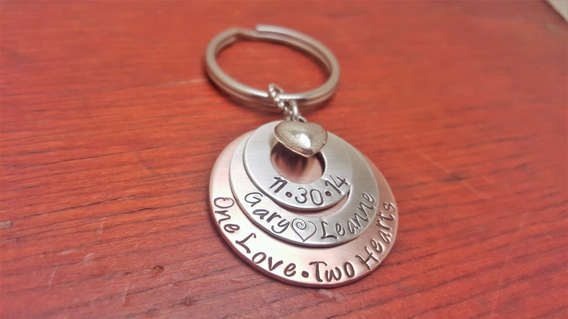 One Love Two Hearts Anniversary key chain Wedding key chain | Etsy