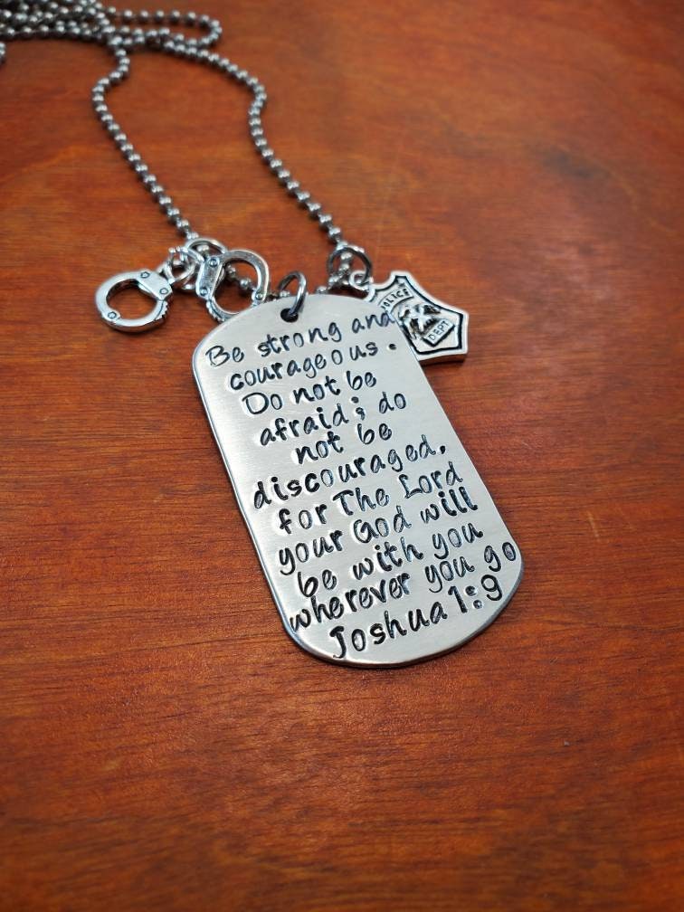 Hand Stamped Police Bible Verse Necklace Joshua 1:9 Be | Etsy