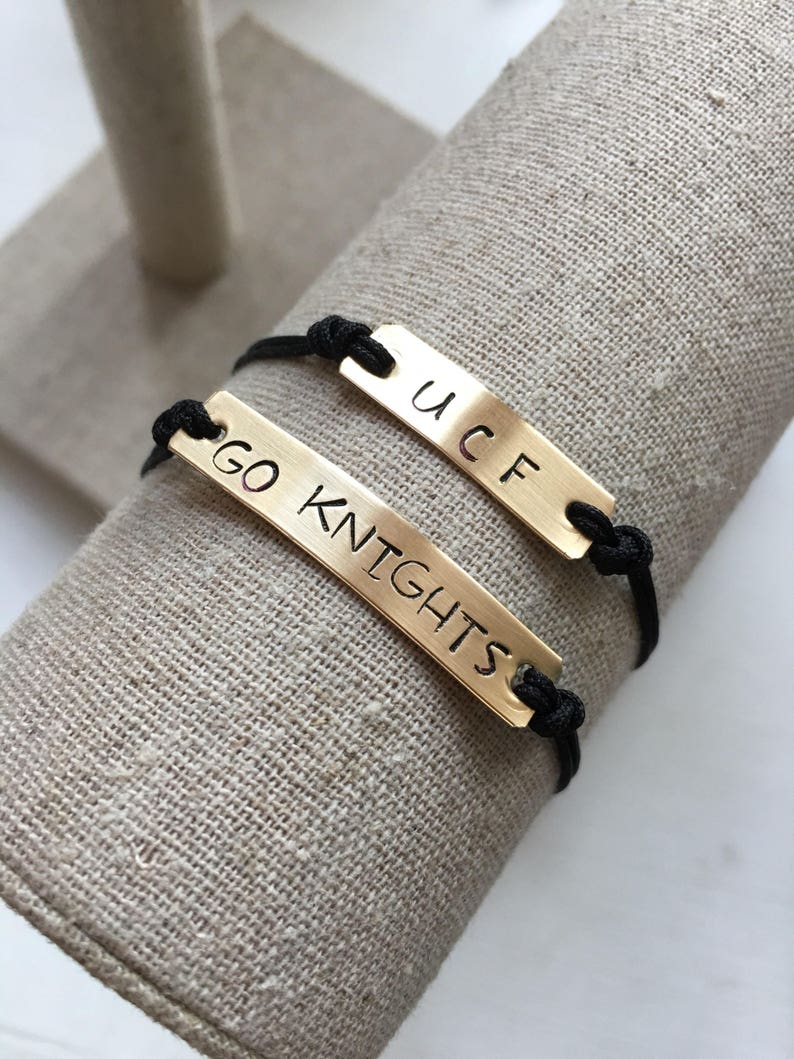 U C F / Go Knights / Hand Stamped Bar on Adjustable Dainty | Etsy
