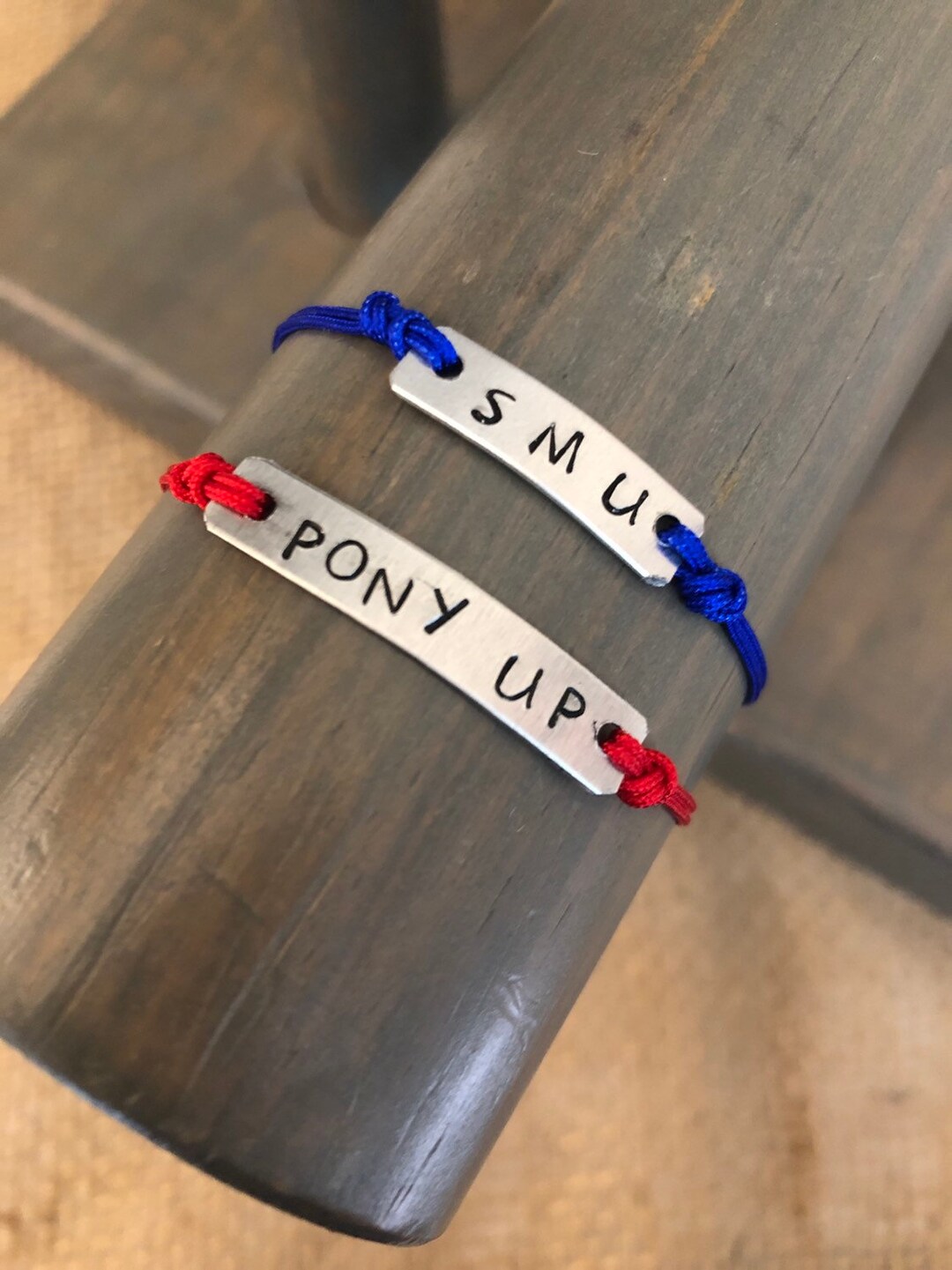 SMU / Hand Stamped Bar on Adjustable Dainty Cording - Etsy