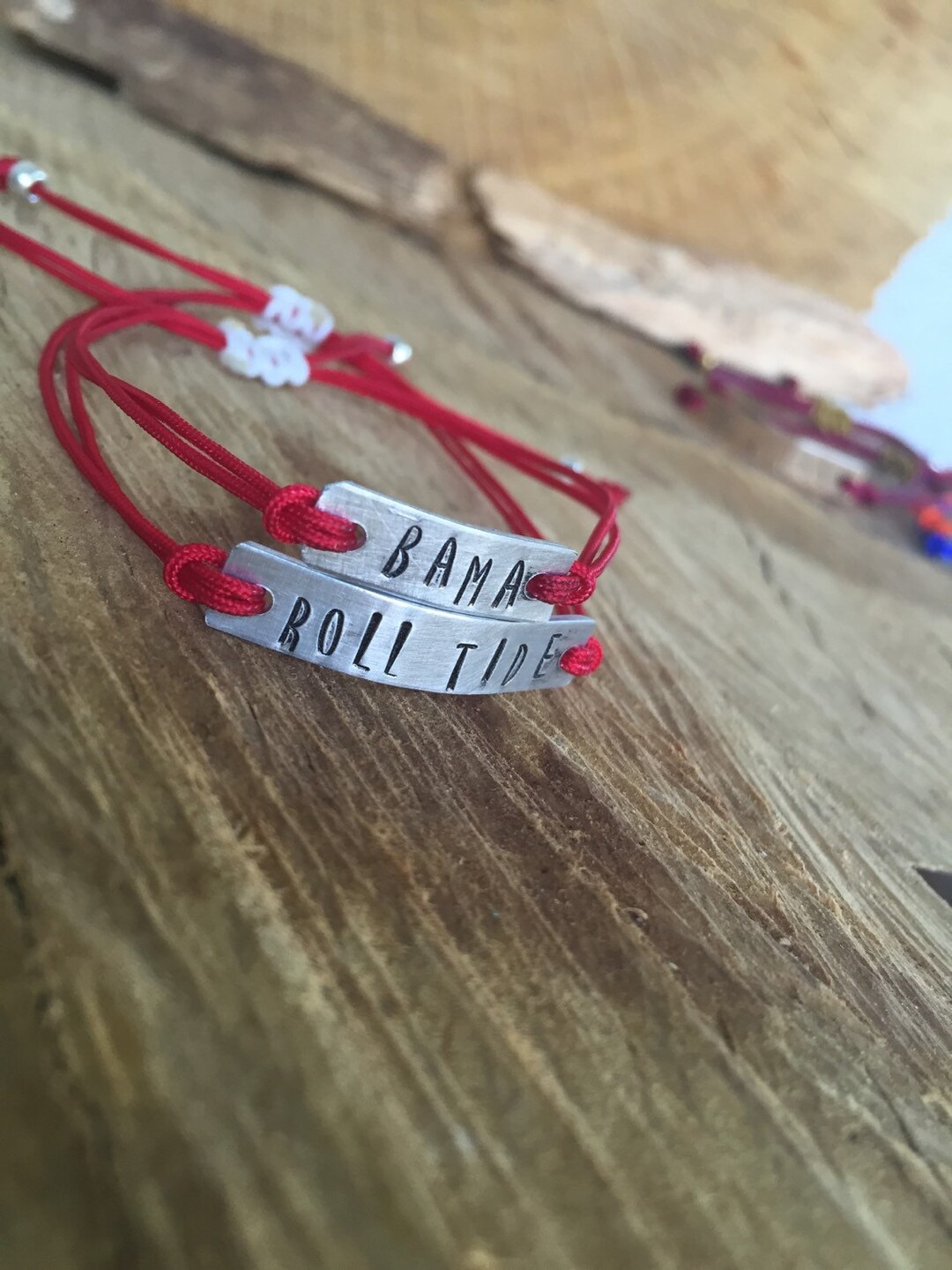 Bama/ Roll Tide Hand Stamped Bar/ Adjustable Dainty Cording - Etsy