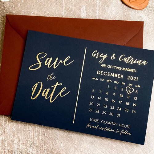 Save the Date Foil Calendar Cards Navy Blue Modern Wedding - Etsy