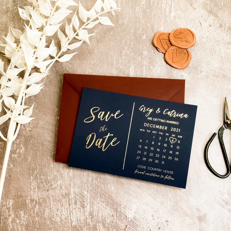 Save the Date Foil Calendar Cards Navy Blue Modern Wedding - Etsy