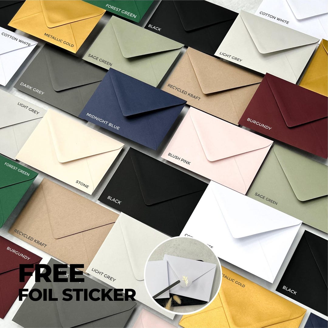 Luxury Envelopes C6, 5x7 or C5 in 12 Different Colours, Wedding ...