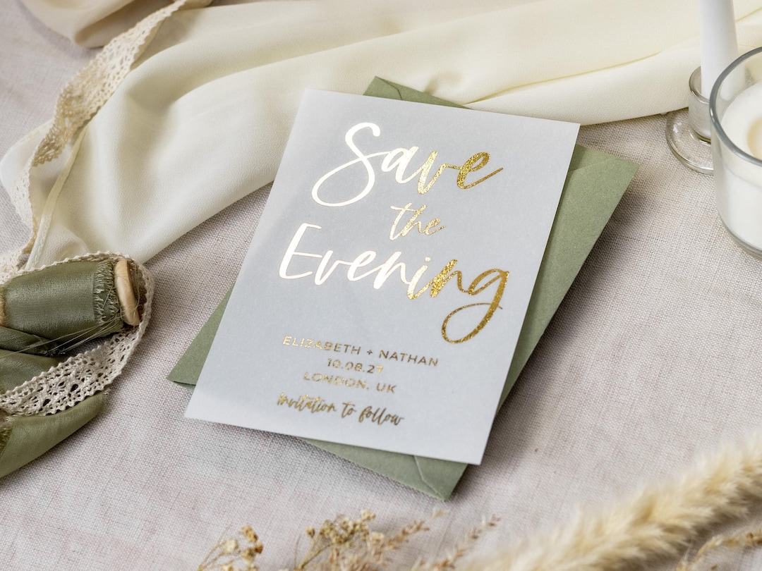 Save the Evening Cards | Vellum Gold Foil Save the Date Cards ...