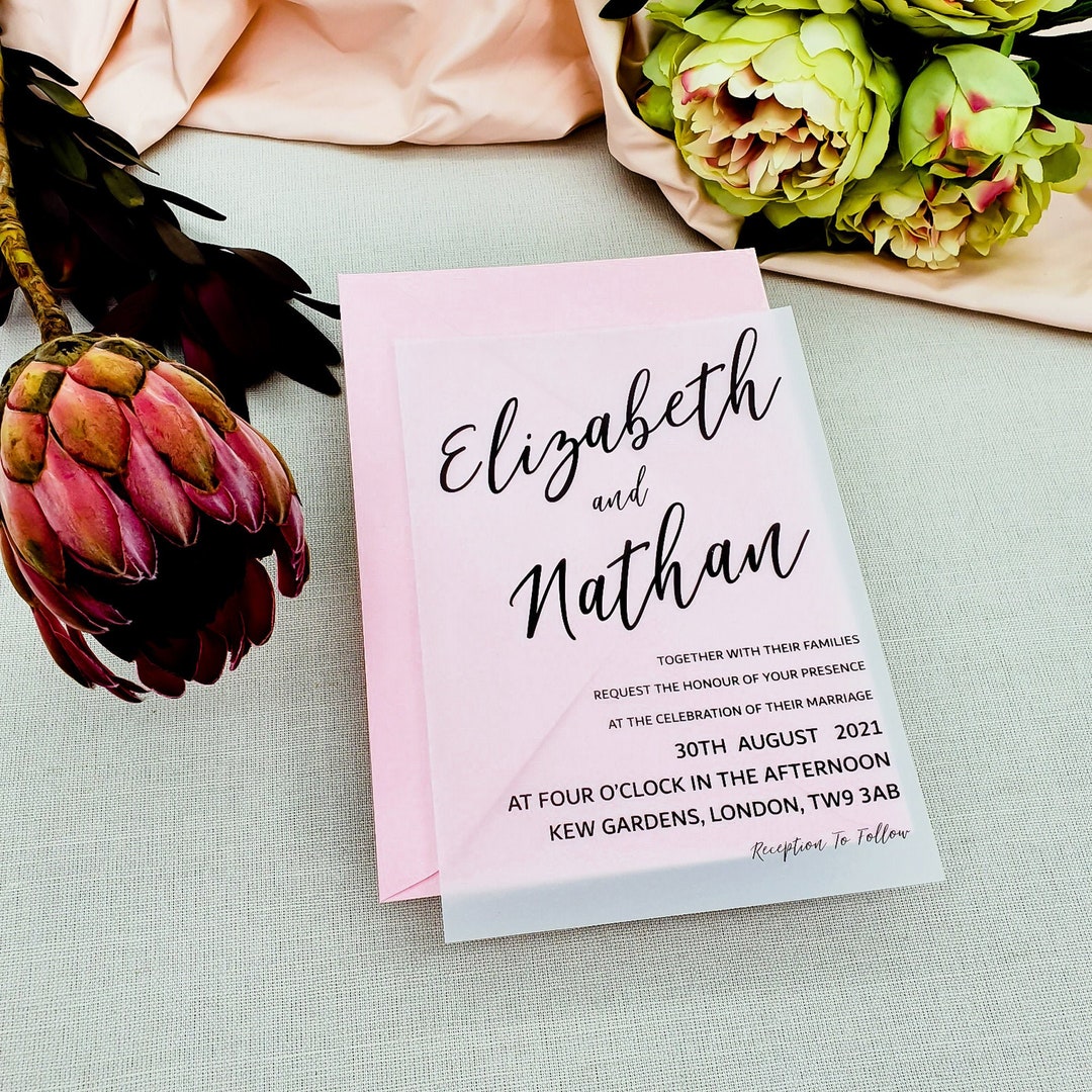 Vellum Wedding Invitation, Vellum Invites, Foiled Option, Black or ...