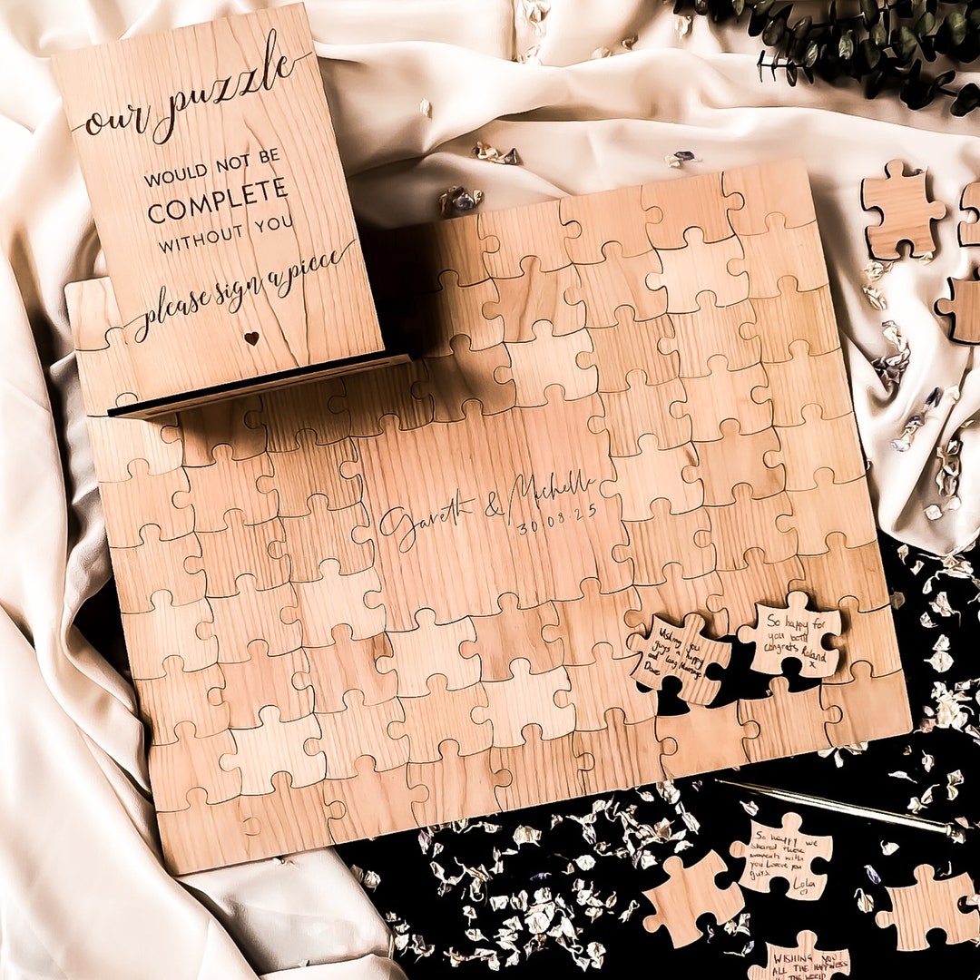 Rustic Puzzle Guest Book Wedding Guest Book Alternative , Personalized ...