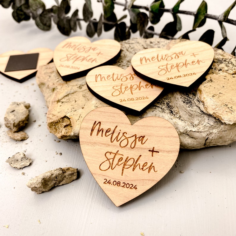 Save the Date Magnet Cards Rustic Wedding Wood Heart With - Etsy