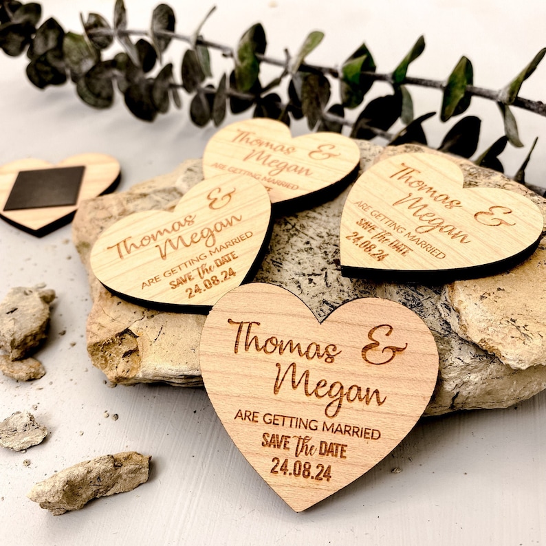 Save the Date Magnet Cards Rustic Wedding Wood Heart With - Etsy