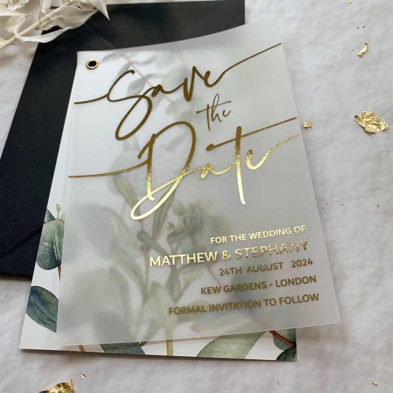 Foil Save the Date Vellum With Botanical Backing Card - Etsy UK