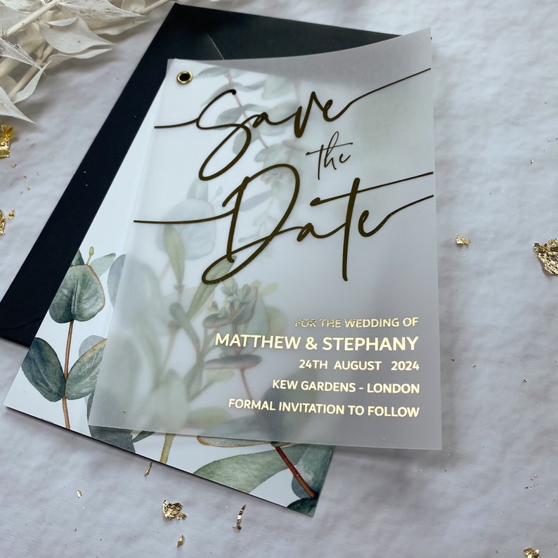 Foil Save the Date Vellum With Botanical Backing Card - Etsy UK
