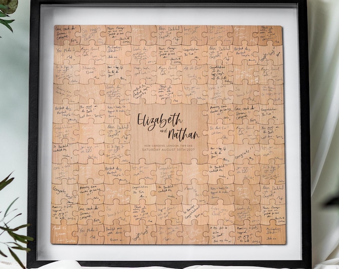 Personalised Wooden Wedding Jigsaw Puzzle Piece Guestbook ...