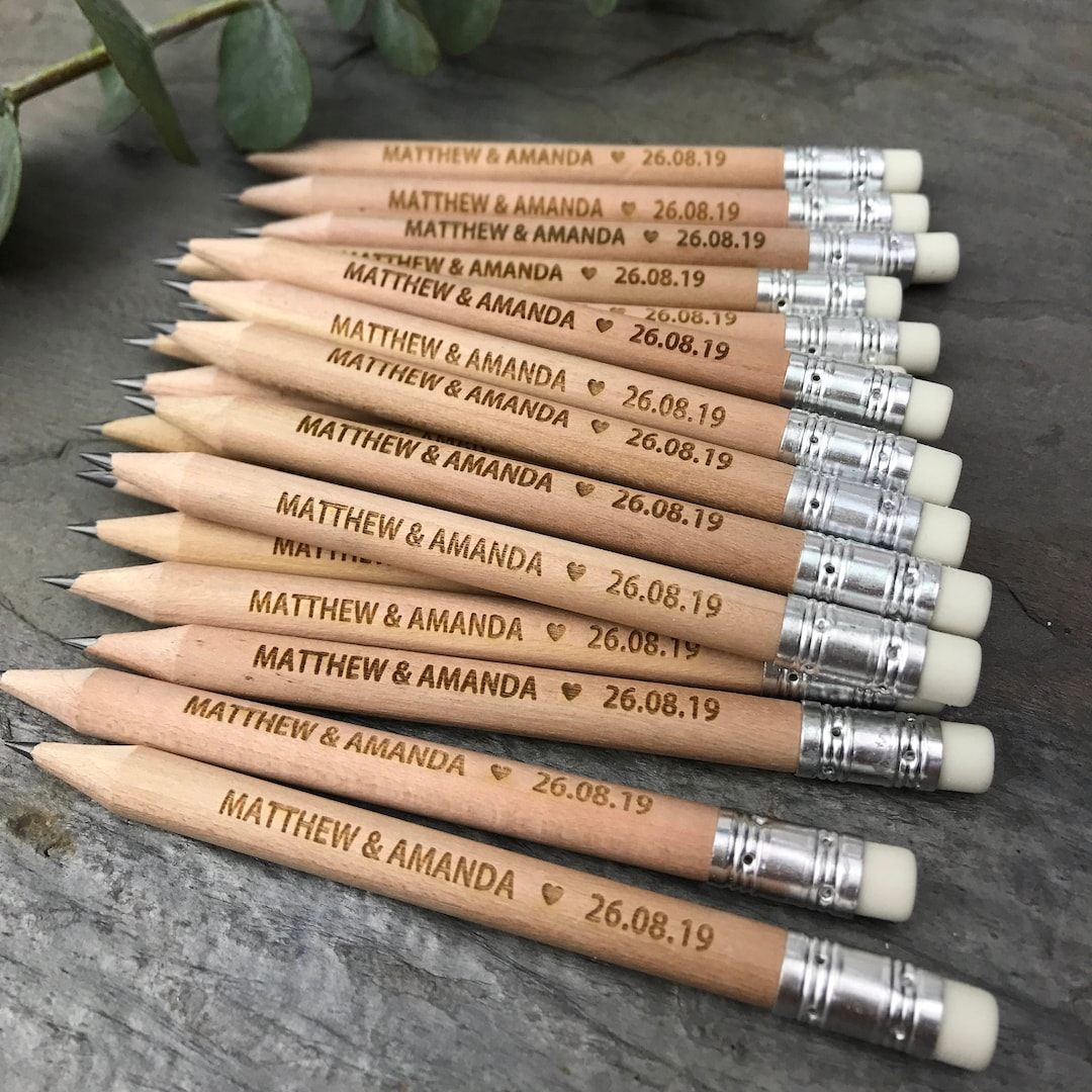Wedding Favours Pencils | Personalised Engraved Favors | Rustic Wedding ...