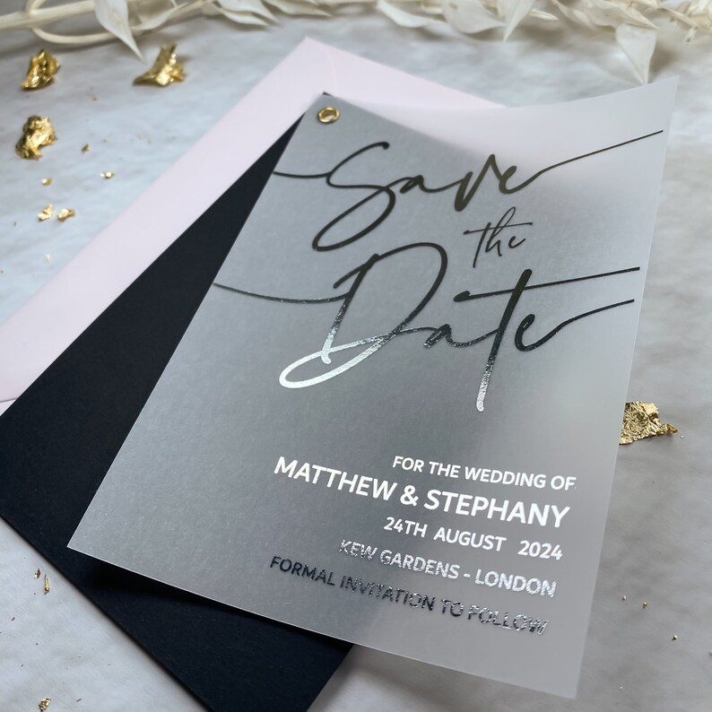 Save the Date Vellum With Black Backing Card Silver Foil - Etsy UK