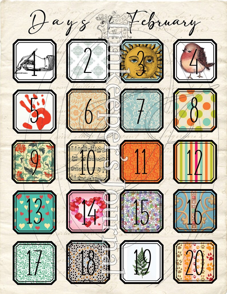 Printable Days of February Numbers to Use in Valentine Junk Journals ...