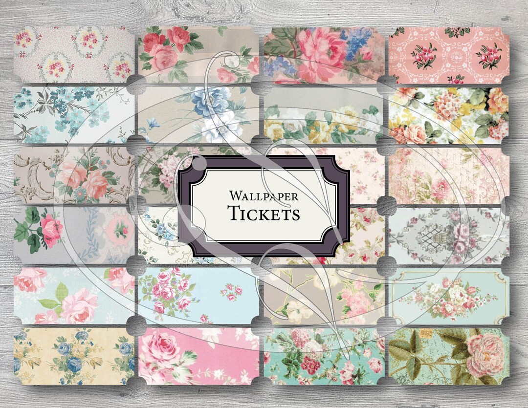 Tickets With Vintage Wallpaper Pattern Junk Journal Supplies Planner ...