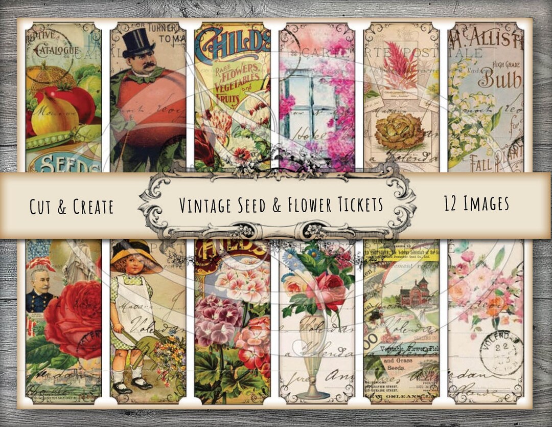 Printable Vintage Spring Seed and Flower Tickets for Junk Journal ...