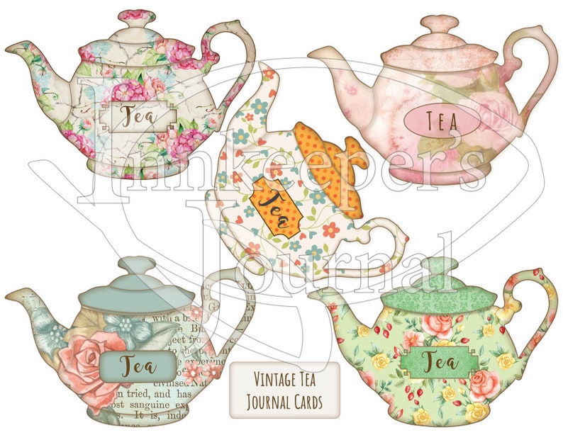 Vintage Teapot Junk Journal Kit Victorian Ladies Collage Page and ...