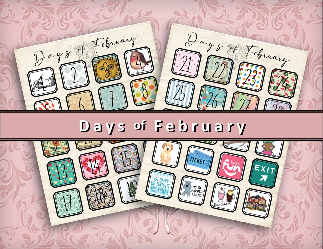 Printable Days of February Numbers to Use in Valentine Junk Journals ...