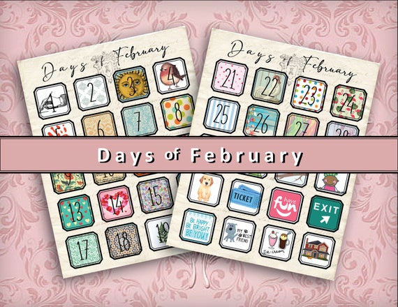 Printable Days of February Numbers to Use in Valentine Junk | Etsy