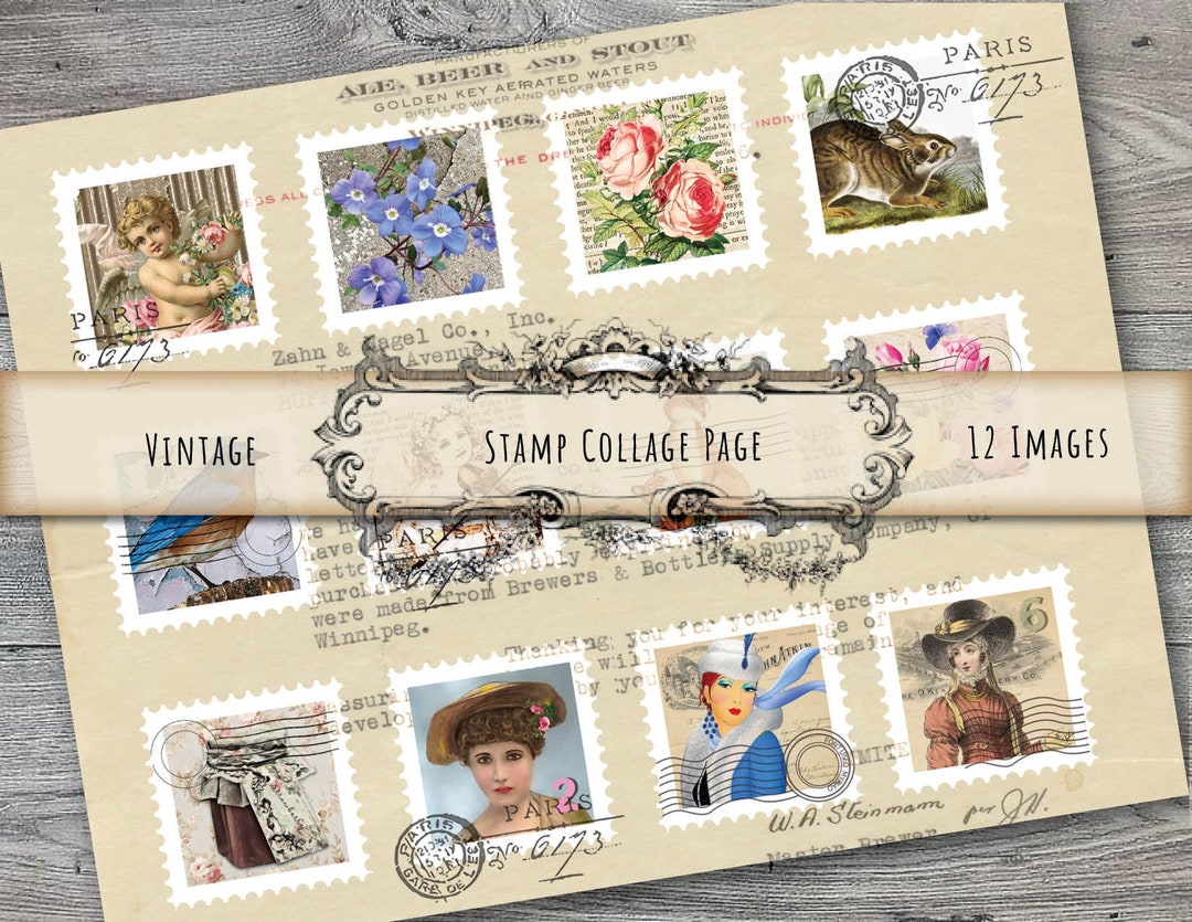 Stamps Collage Page Printable for Scrap Clusters Small Tags - Etsy