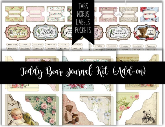 Teddy Bear Printable Junk Journal Tabs Words Labels & | Etsy