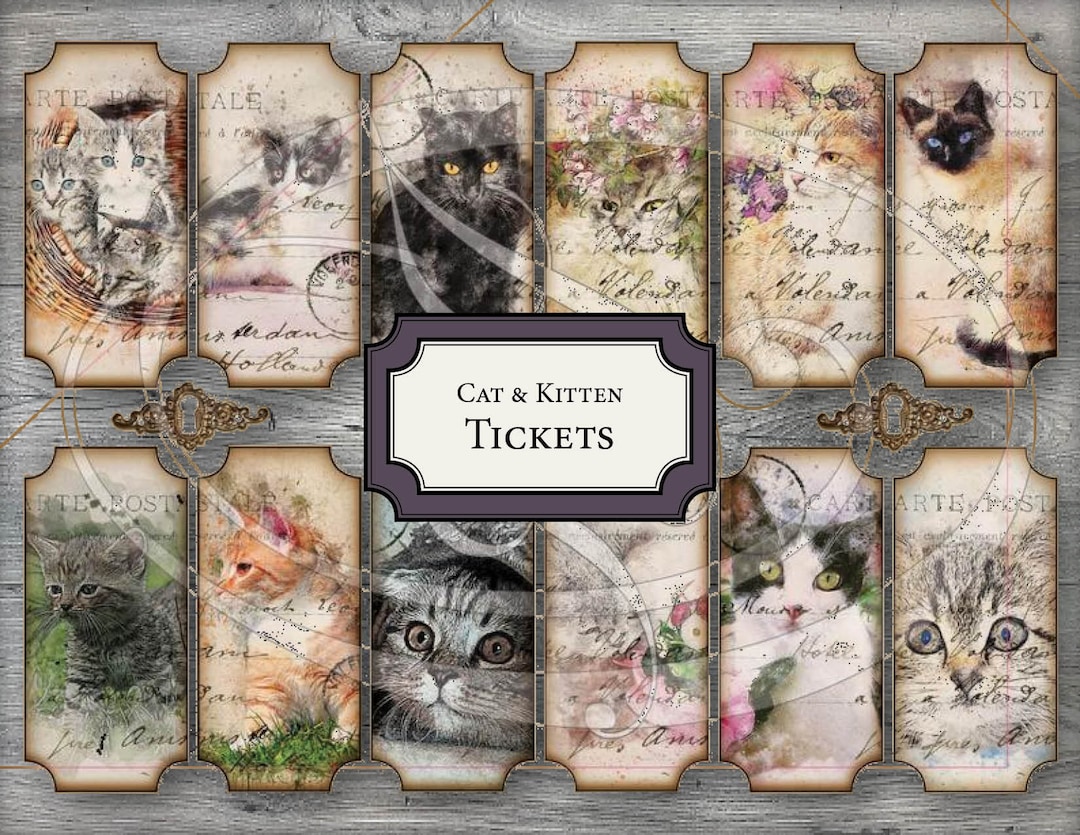 Cat and Kitten Tickets, Printable for Cat Lovers, Junk Journals ...
