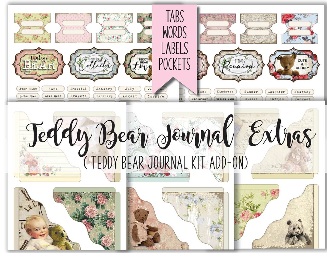 Teddy Bear Printable Junk Journal Tabs Words Labels and Pockets Add on ...