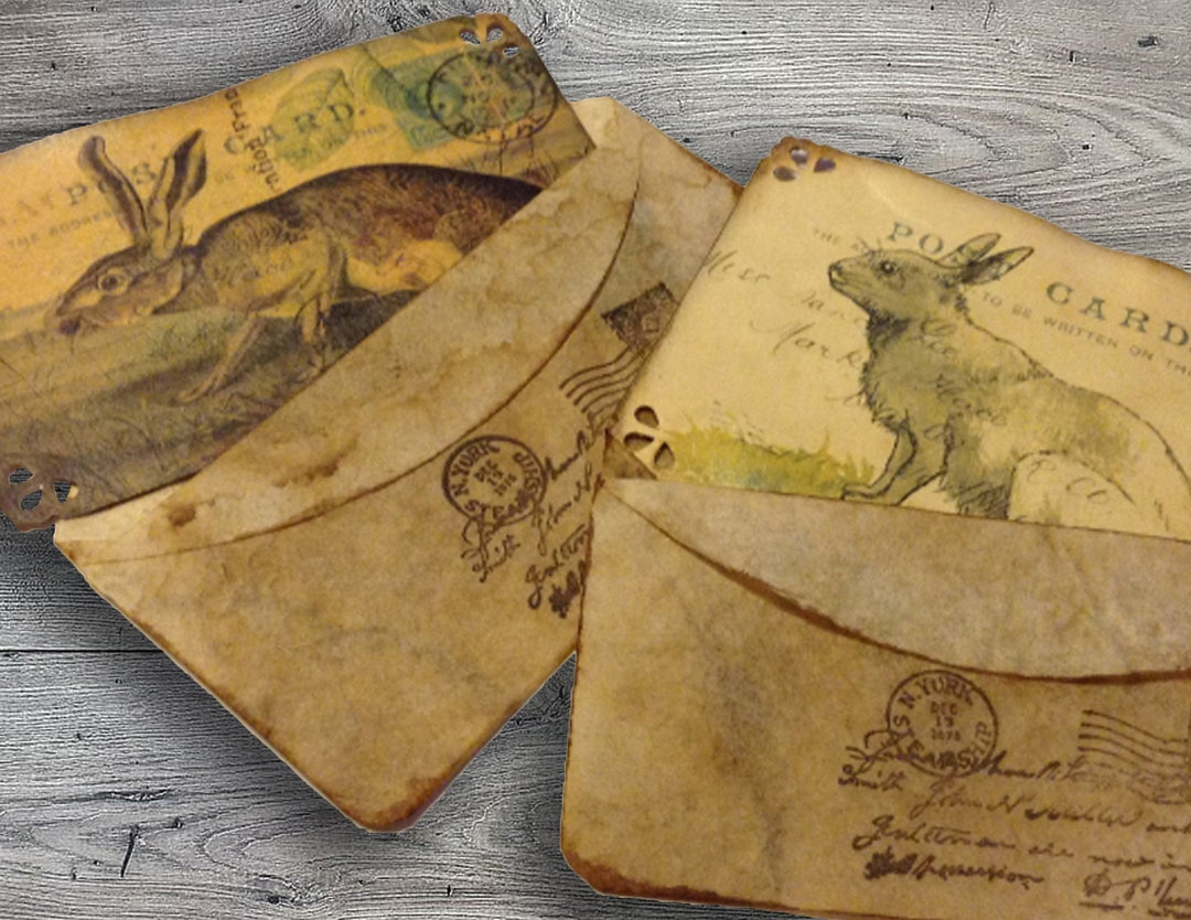 Vintage Rabbit Journal Card in Coffee Filter Envelope to Use in Your ...