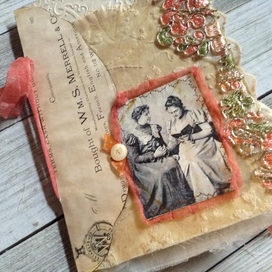 Vintage French Junk Journal Envelope Cover Coffee Dyed Paper Old Lace ...