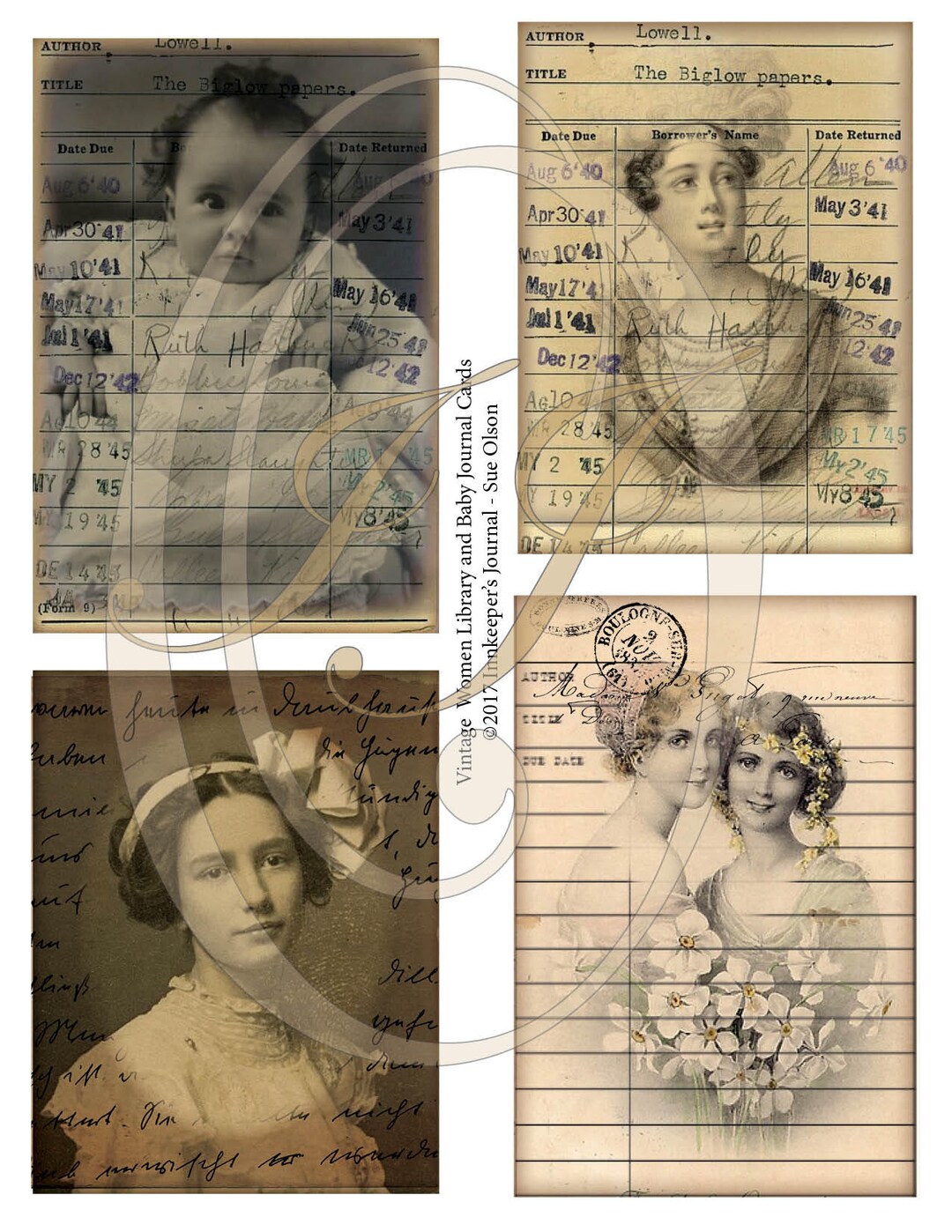 Printable Library Journal Cards, With Vintage Women and a Baby for Junk ...