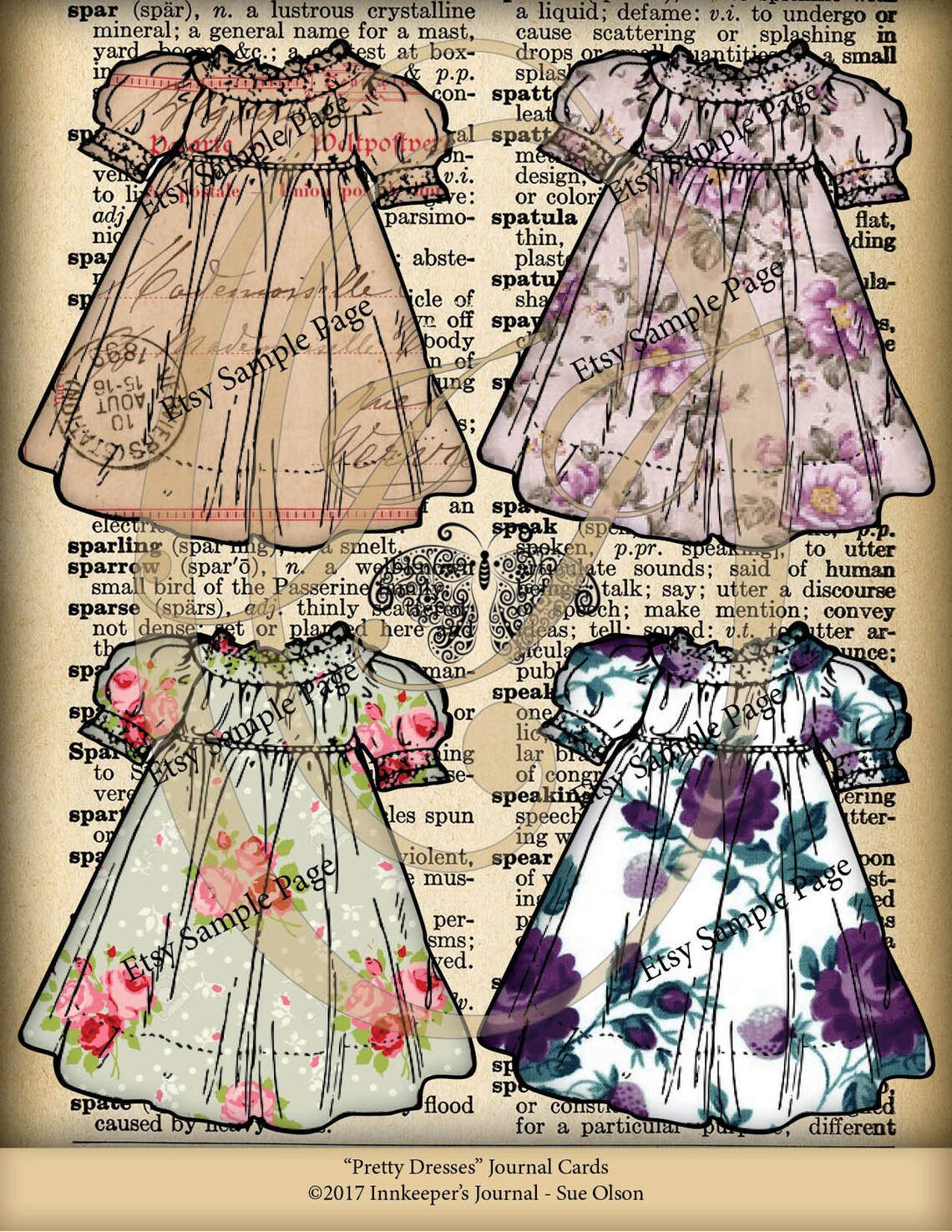 Printable Pretty Dresses Journal Cards for Journals Planners Bridesmaid ...