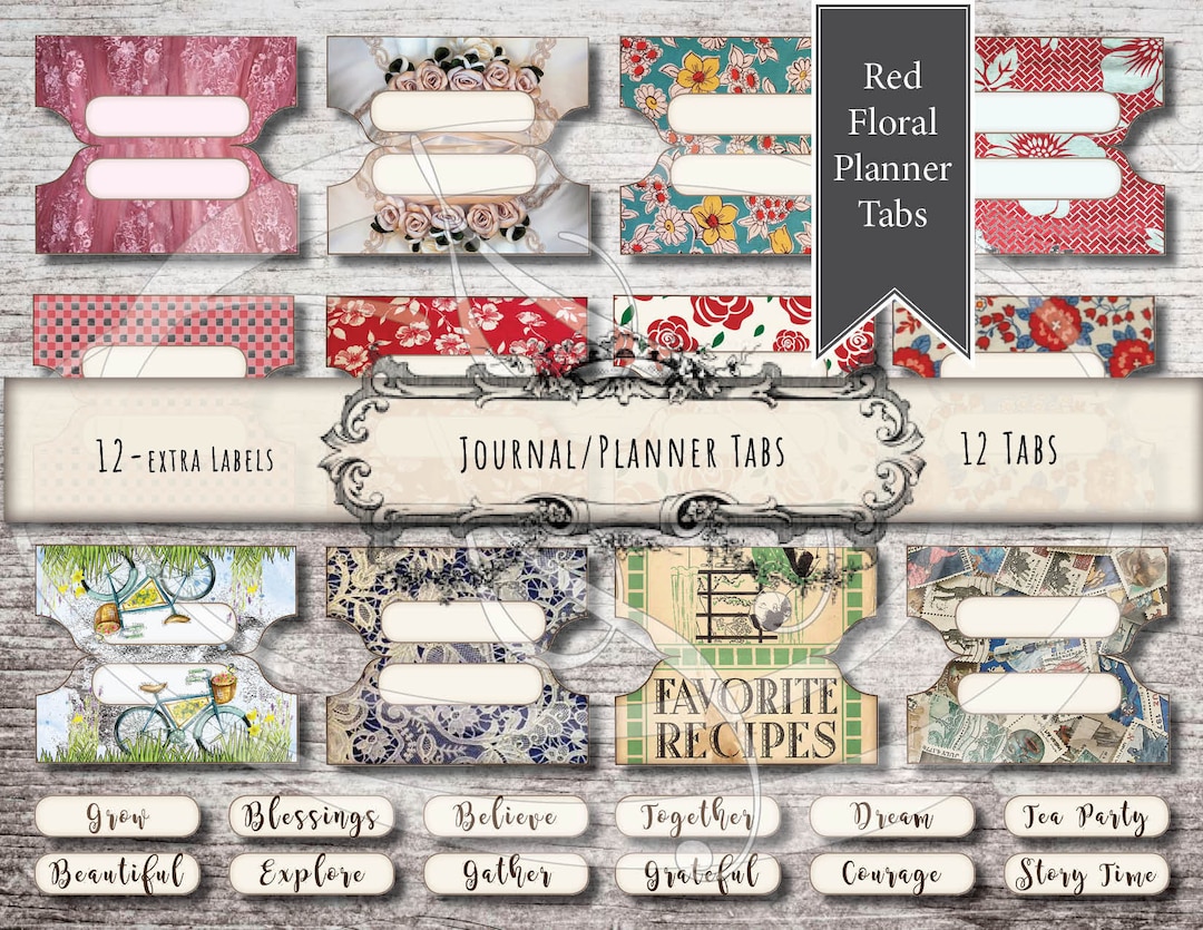 Planner Tabs Vintage Red for Junk Journals Daily Planners Calendars ...
