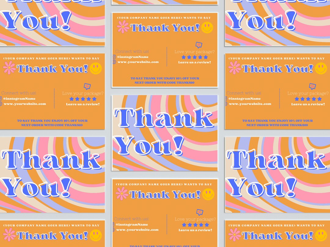 Groovy Small Business Thank You Card Template | CANVA | Editable ...