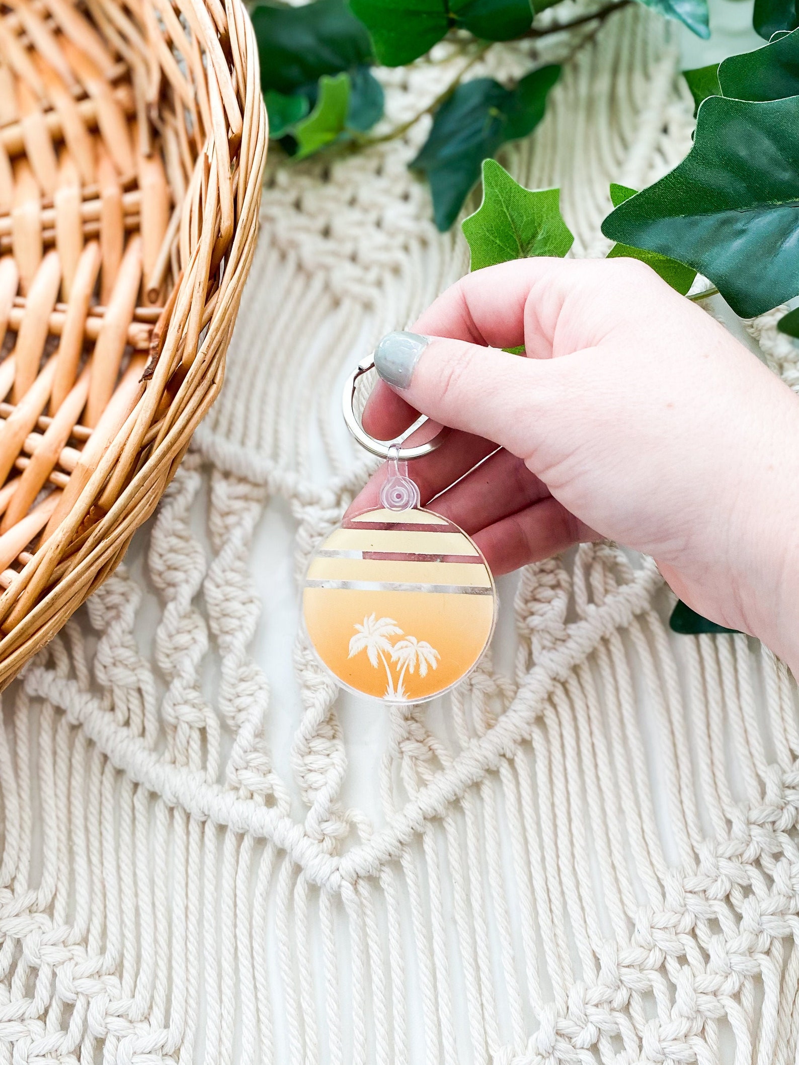 Palm Tree Sunset Orange Ombre Round Circle Acrylic Keychain - Etsy
