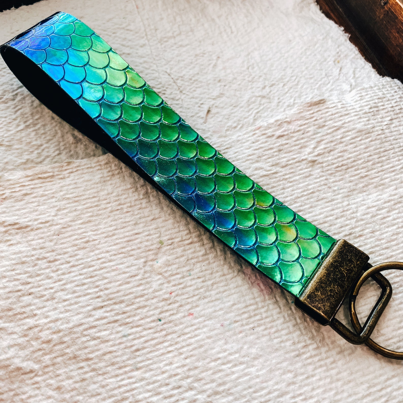 Metallic Holographic Scale Faux Leather Wristlet Keychain - Etsy