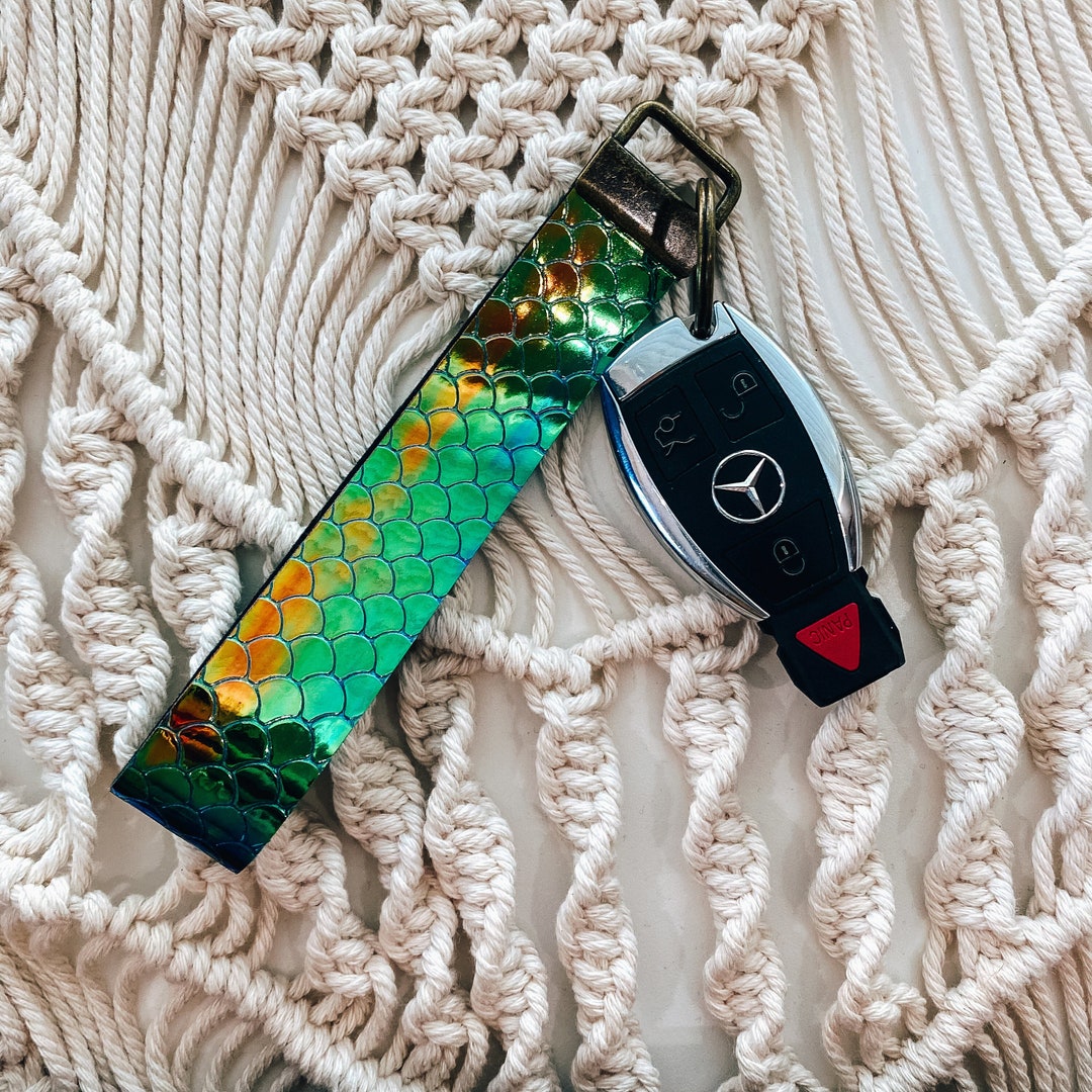 Metallic Holographic Scale Faux Leather Wristlet Keychain - Etsy