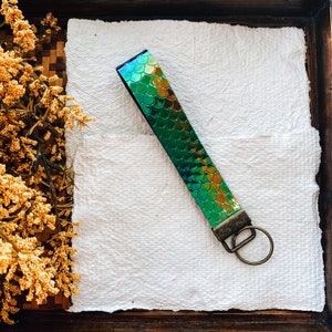 Metallic Holographic Scale Faux Leather Wristlet Keychain - Etsy