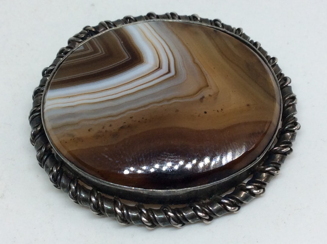 Reserved for JUNE 1980s Celtic Scottish Banded Agate in Hallmarked ...