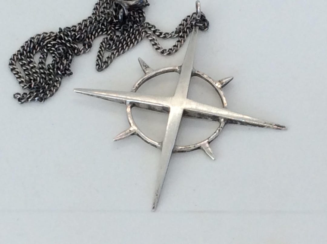 Hallmarked Silver Point of the Compass Pendant on Silver Necklace ...
