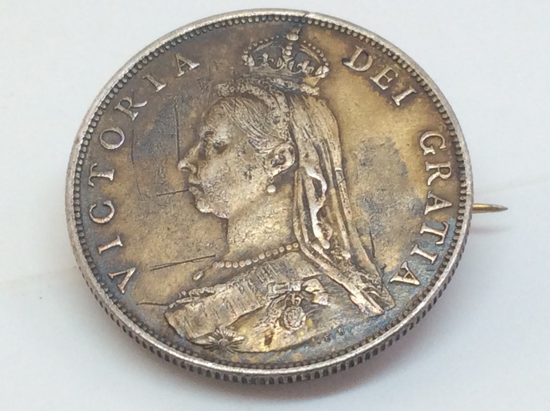 1887 Queen Victoria Golden Jubilee Silver Florin Coin Brooch Royalty ...