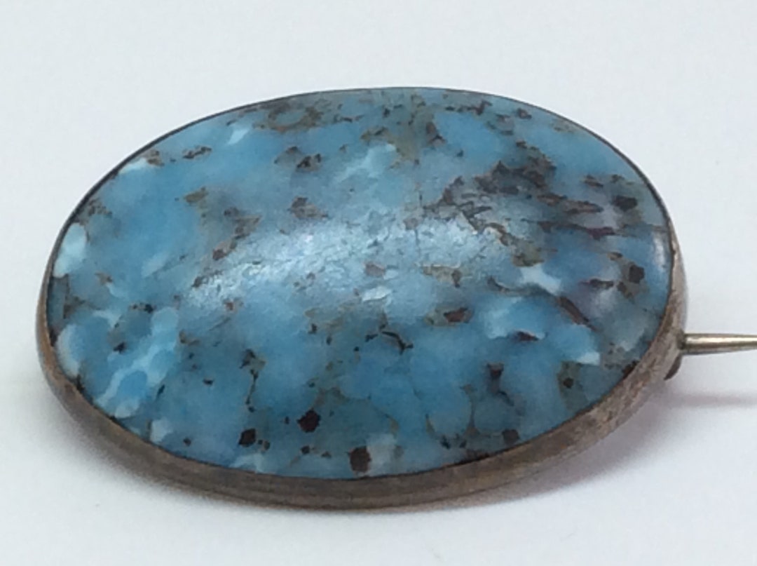 Pretty Marbled Blue Hardstone Oval Design Vintage Costume Brooch - Etsy
