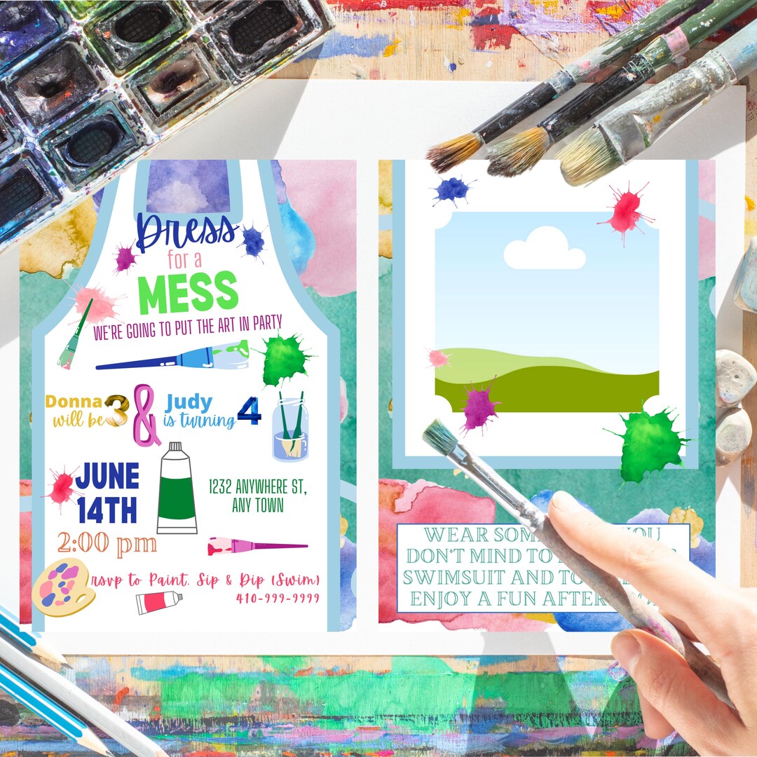 Messy Play Party Kids Birthday Invitation Digital Download, Bright ...