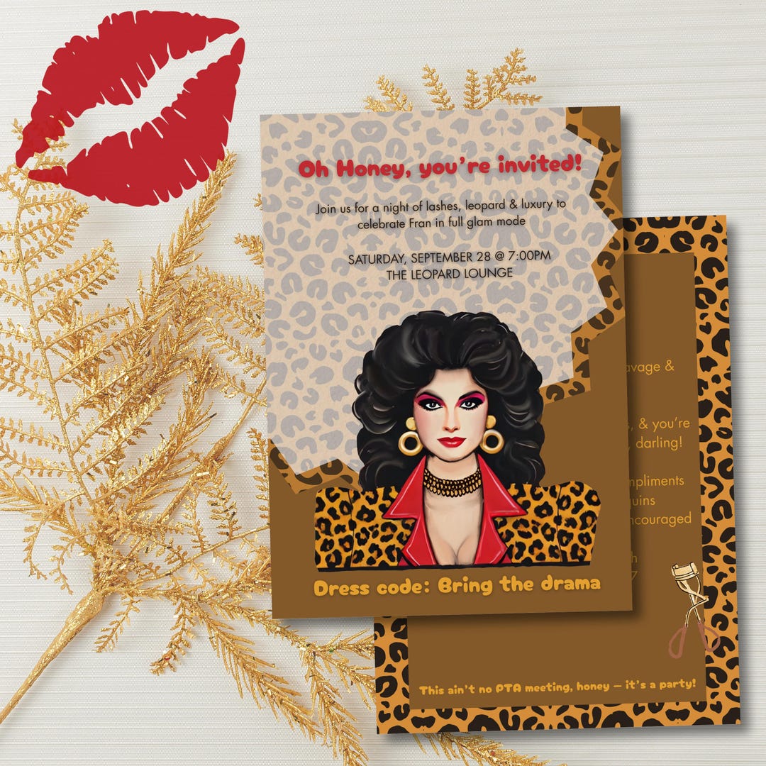 Fran Fine Leopard Party Invitation: 90s Glam, Power Suit (digital ...