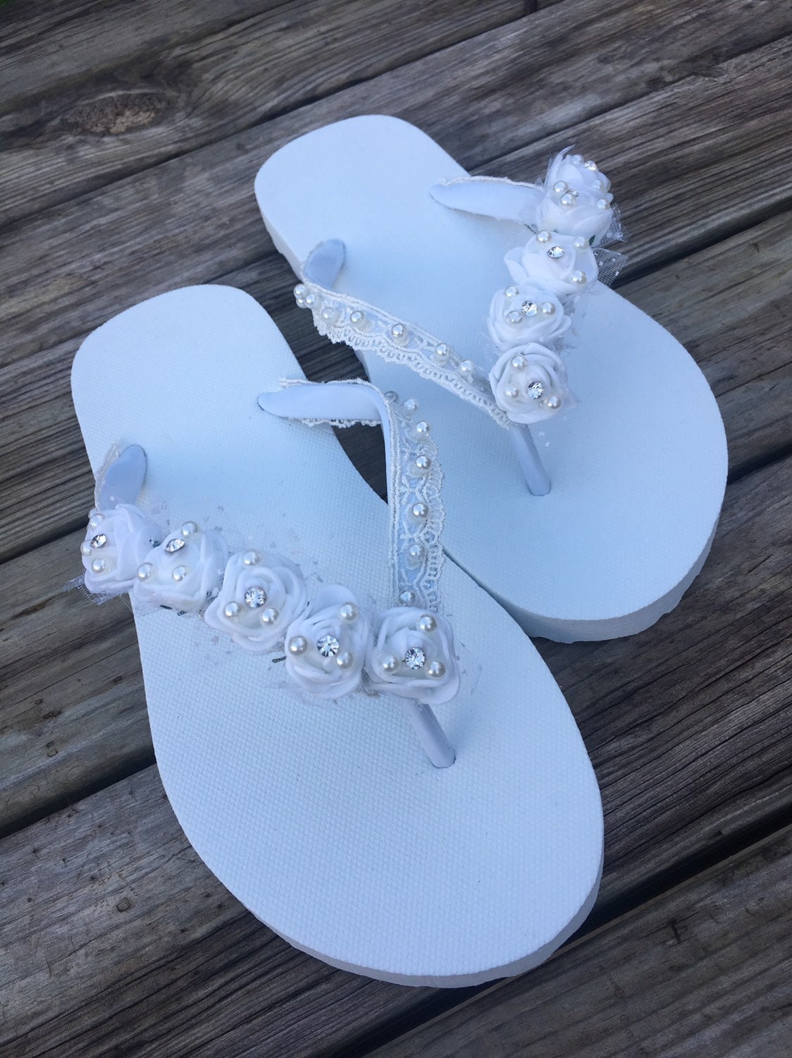 Lace and Flowers Flip Flops ...bridal Ivory Flip Flops. | Etsy