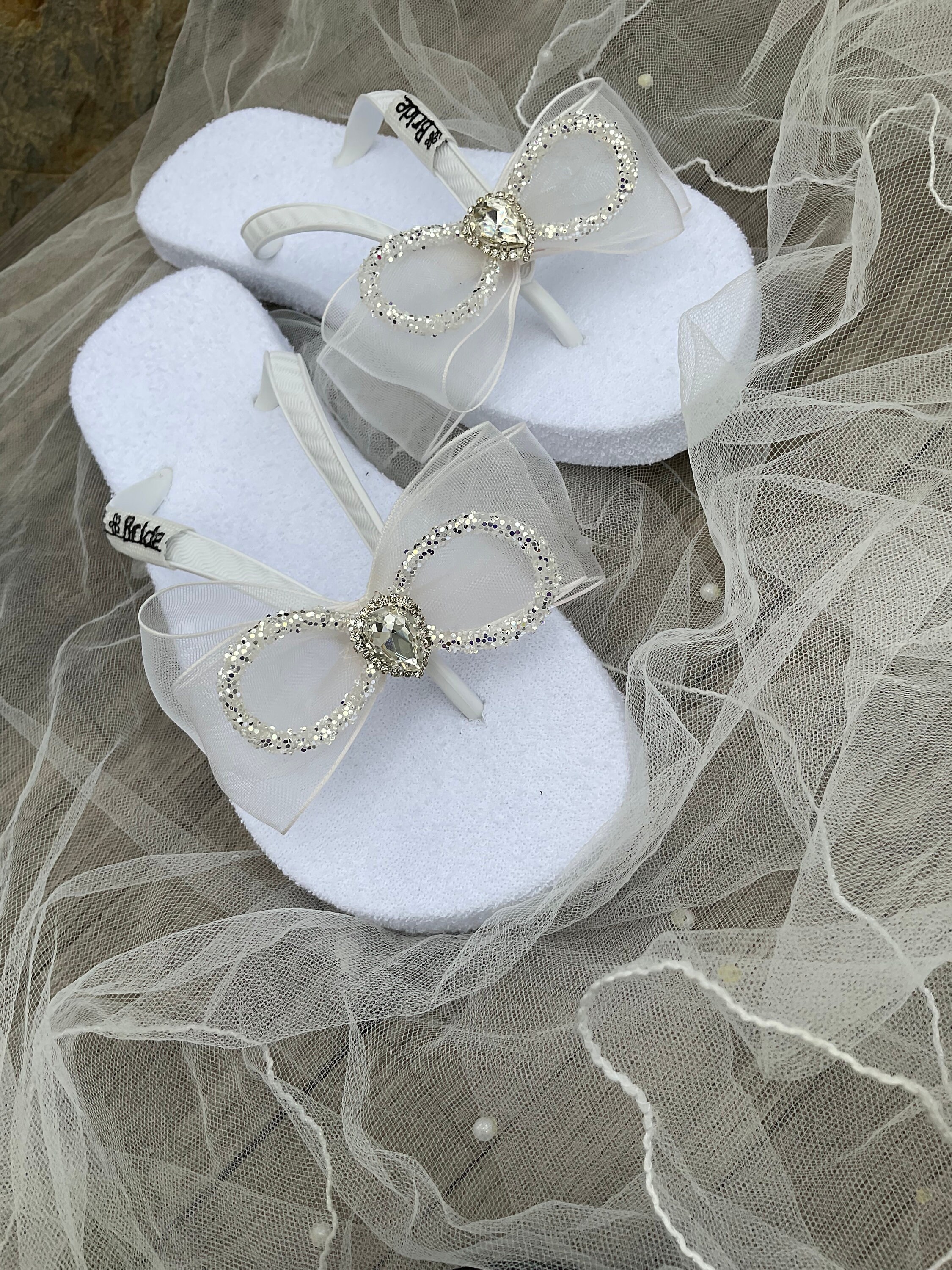 Rhinestone Lace Bow Flip Flops ...bridal Ivory Flip Flops. | Etsy