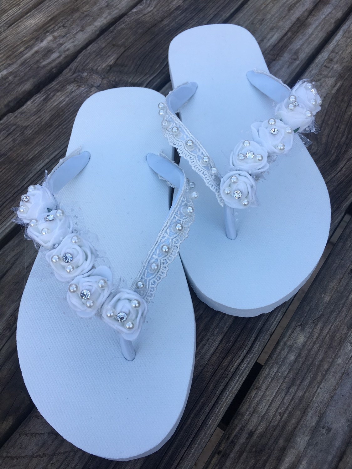 Lace and Flowers Flip Flops ...bridal Ivory Flip Flops. | Etsy